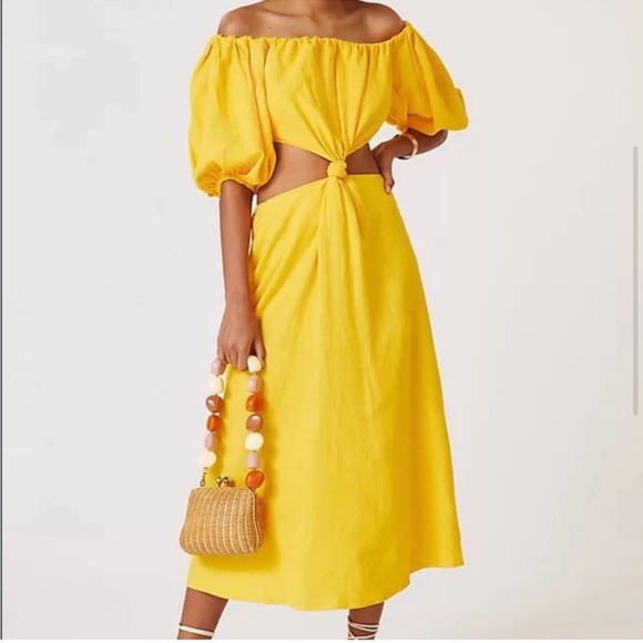FARM Rio | Dresses | Farm Rio Yellow Knot Midi Dress In Medium | Poshmark